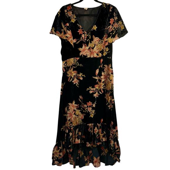 Reba | Dresses | Reba Floral Maxi Dress Size Burnout Velvet Ruffle ...